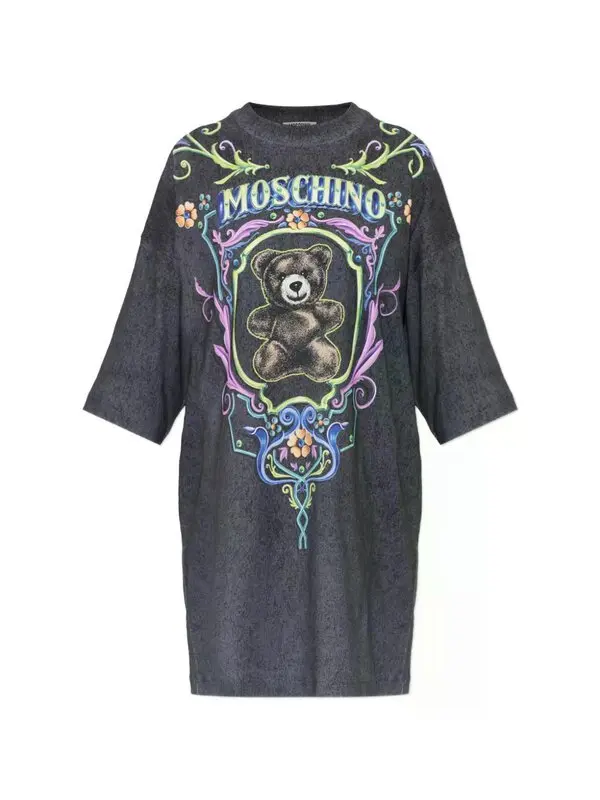 Moschino Teddy Bear Print T-shirt Dress - Grey
