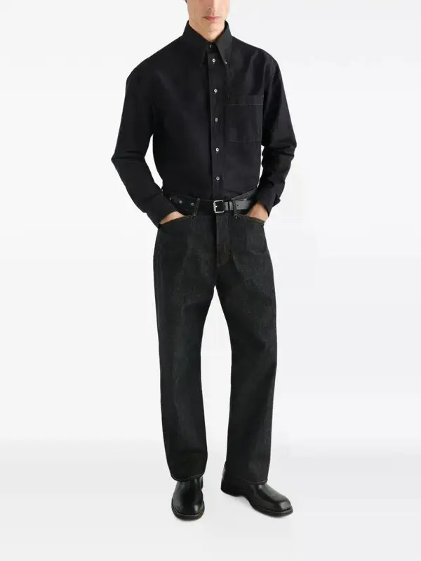 LEMAIRE Button-down Shirt In Linen And Cotton Chambray - Blue