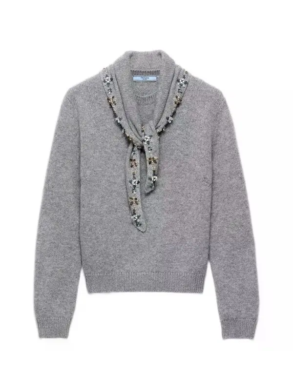 Prada Cashmere Crew-neck Sweater With Scarf - Grey