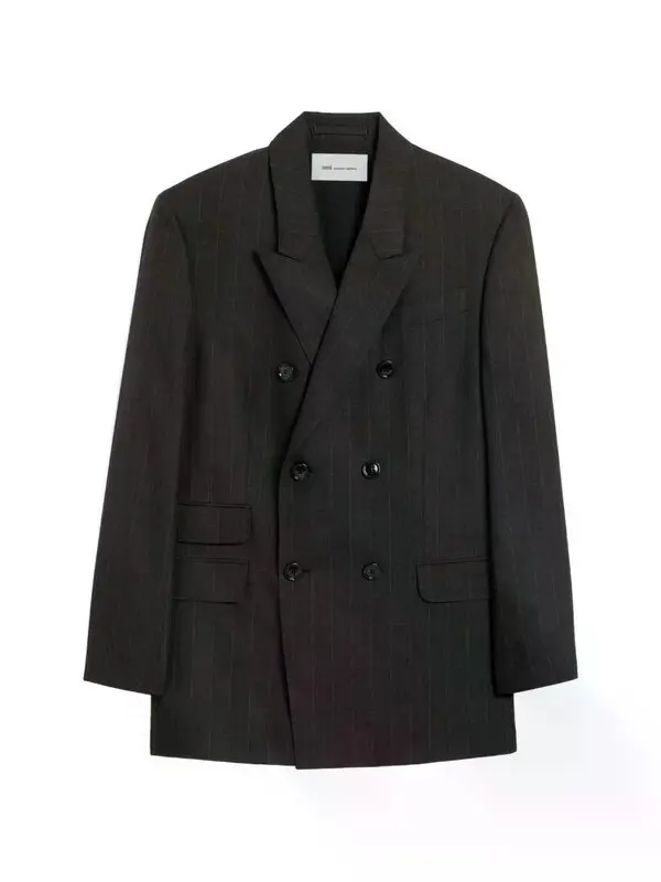 AMI Paris Double-breasted Striped Wool Blazer - Grey