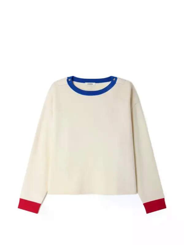 Sandro Contrast Round-neck Wool Sweater - Neutrals