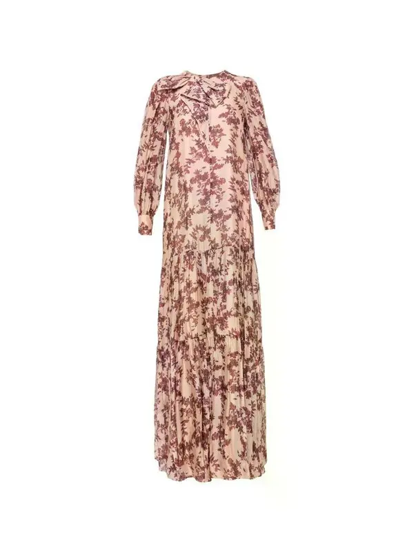 NISSA Floral Silk-blend Maxi Dress - Neutrals