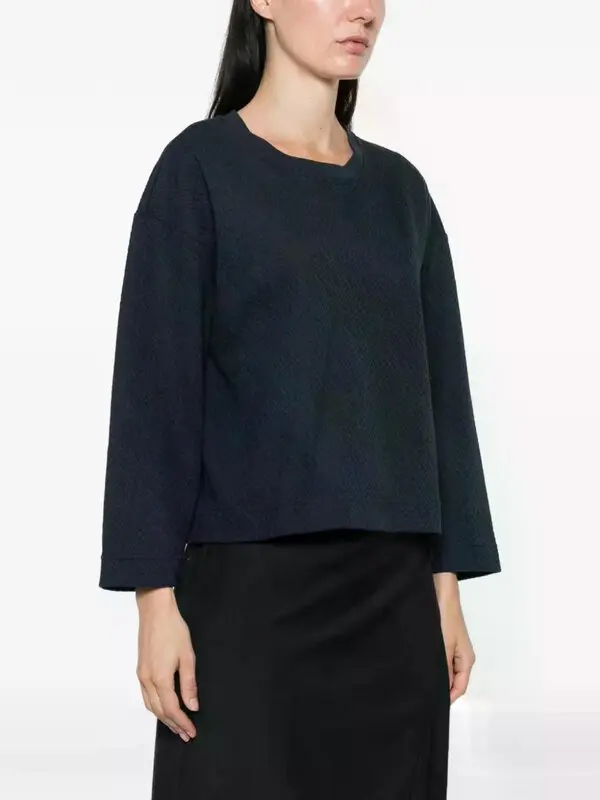 Emporio Armani Navy Herringbone Textured Crew Neck Sweater