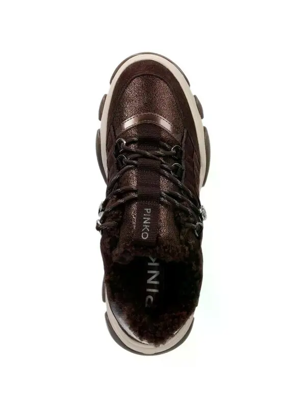 Pinko Shearling-trim Paneled Sneakers