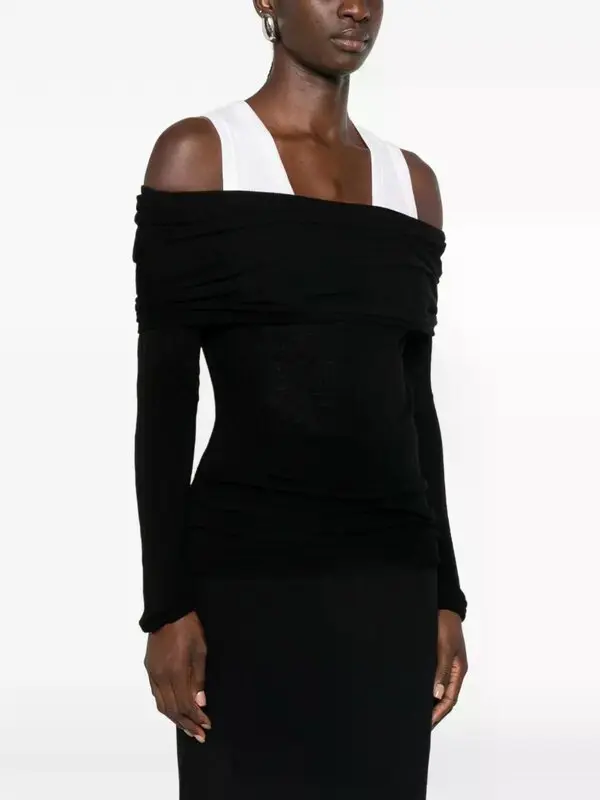 LE PETIT PULLE Off-shoulder Ruched Sweater