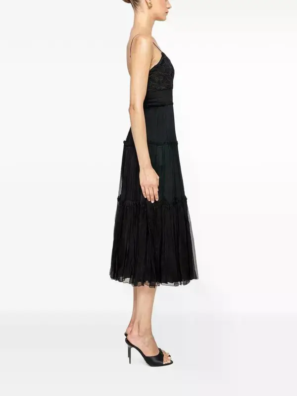 NISSA Floral-embroidered Silk Midi Dress With V-neckline And Open Back