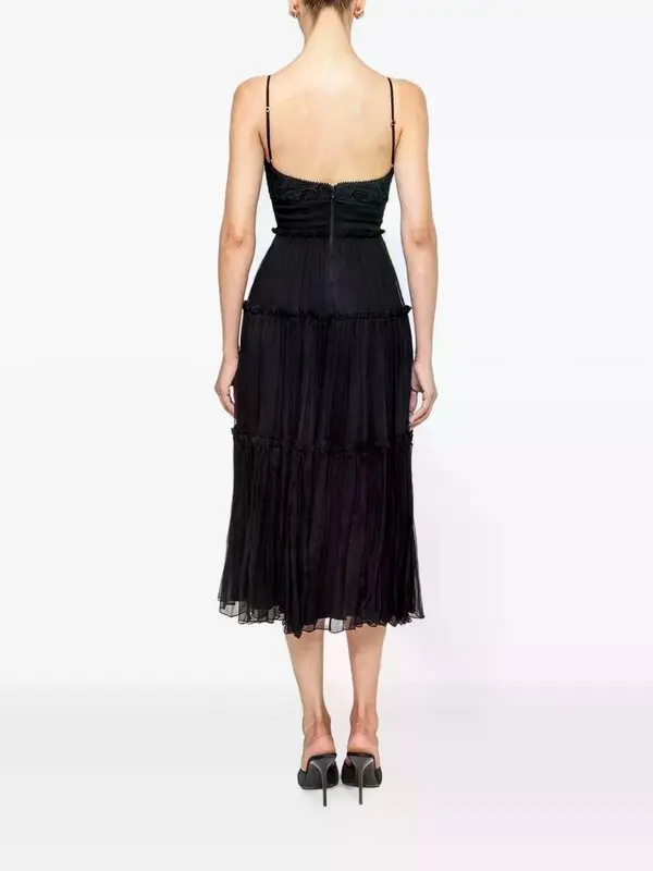 NISSA Floral-embroidered Silk Midi Dress With V-neckline And Open Back