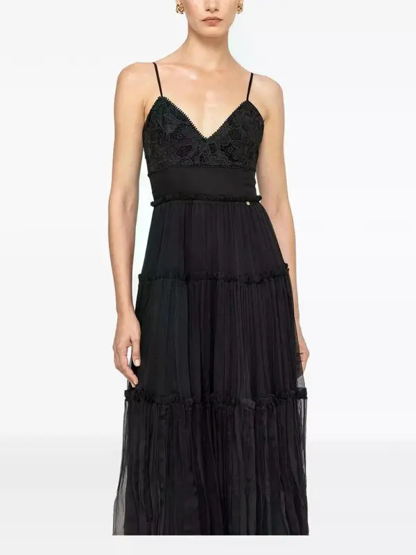 NISSA Floral-embroidered Silk Midi Dress With V-neckline And Open Back