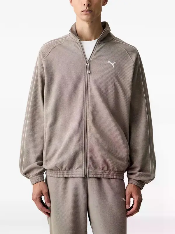 PUMA Logo-embroidered Zip-up Sweater - Neutrals
