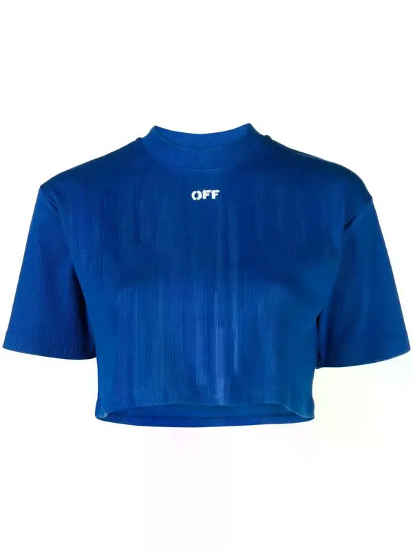 Off-White Logo-print Cropped T-shirt - Blue