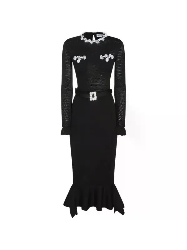 SELF-PORTRAIT Embellished Ruffled-hem Midi Dress - Black