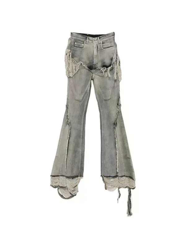 Rick Owens Fringe-trimmed Bootcut Jeans - Grey