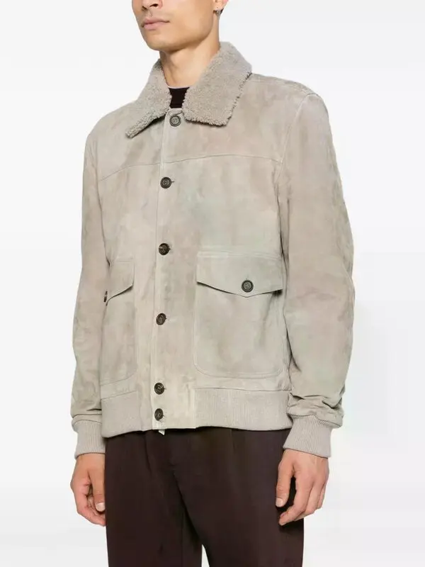 Eleventy Shearling-collar Suede Jacket