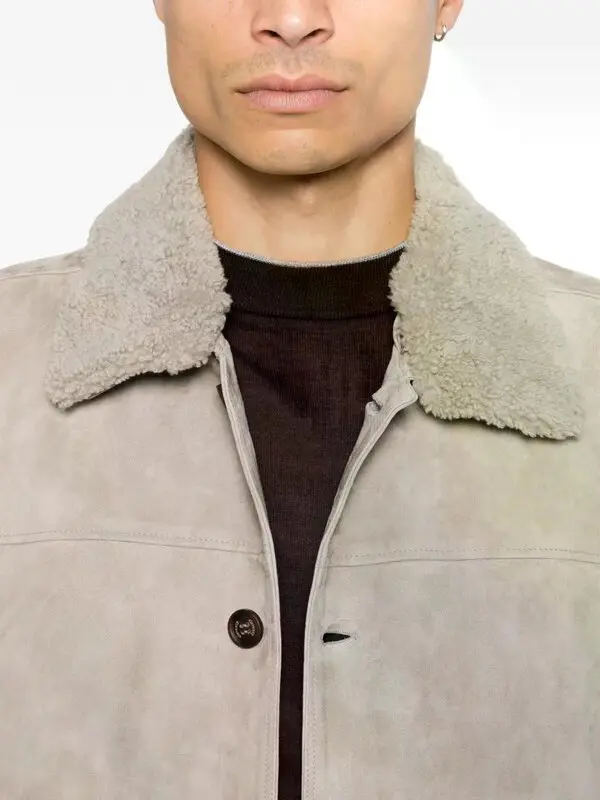 Eleventy Shearling-collar Suede Jacket
