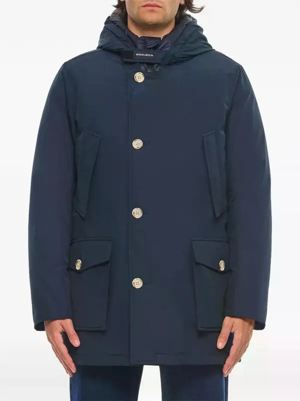 Woolrich Hooded Button-up Coat - Blue