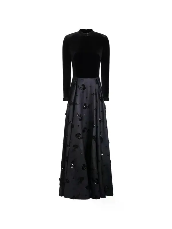 NISSA Sequin-embellished Velvet-bodice Dress - Black