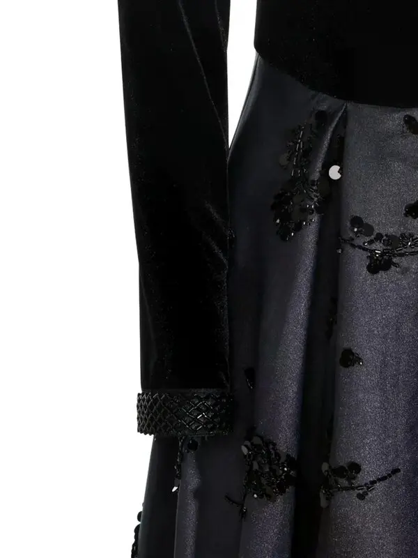 NISSA Sequin-embellished Velvet-bodice Dress