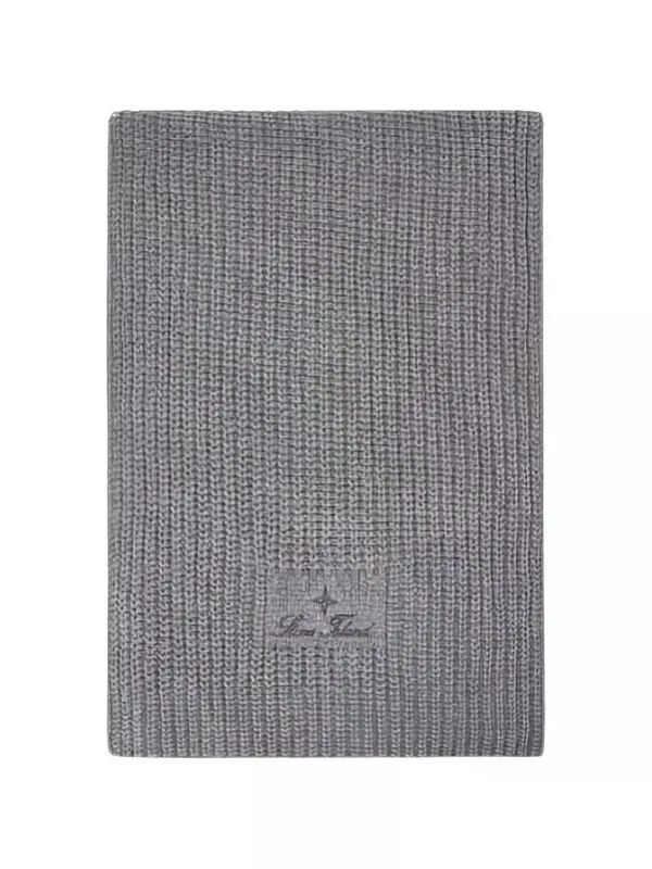 Stone Island N200001 Mouliné-cotton-chenille-knit Scarf With Archival-script-logo Embroidery - Grey