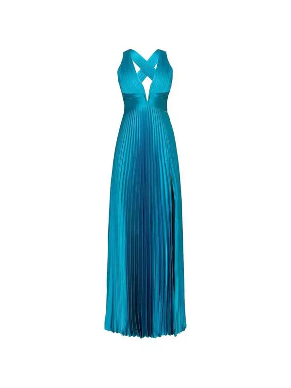 NISSA Pleated Satin Maxi Dress - Blue