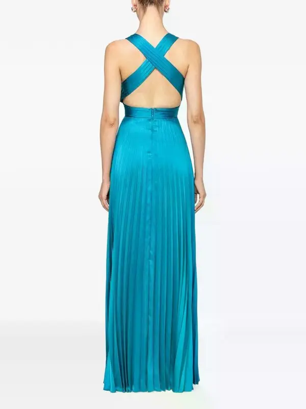 NISSA Pleated Satin Maxi Dress