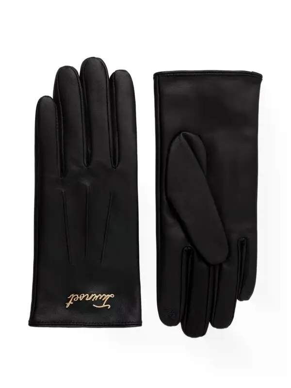 TWINSET Logo Plaque Leather Gloves - Black