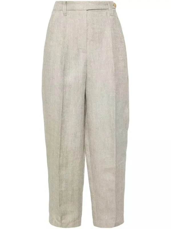 Brunello Cucinelli Mid-rise Tapered Linen Trousers - Grey