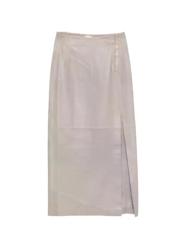 ALYSI Side-slit Leather Skirt - Grey