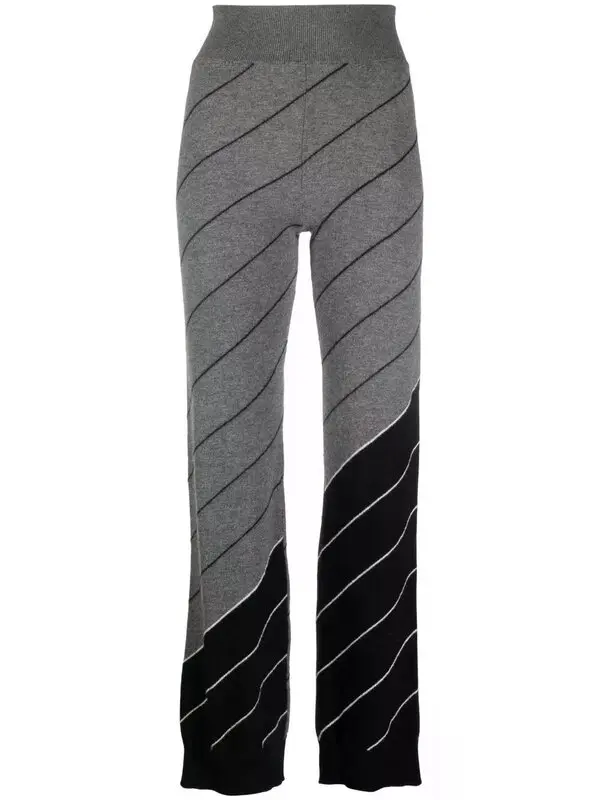 Stella McCartney Diagonal-stripe Wool Flared Trousers - Grey