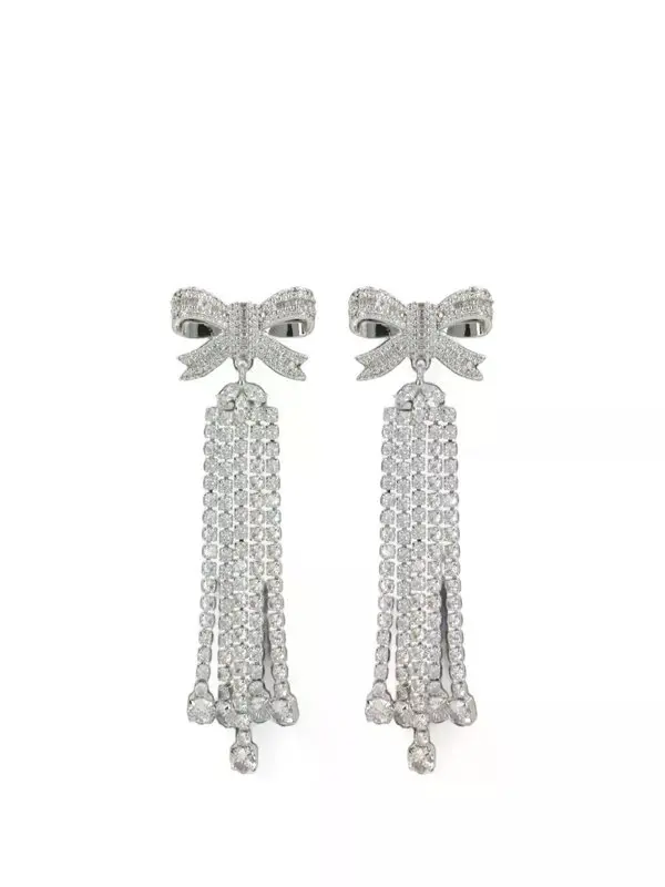 SELF-PORTRAIT Bow-shaped Crystal-fringe Earrings - Silver