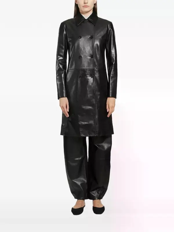 JIL SANDER Coat 88 Double-breasted Leather Coat - Black