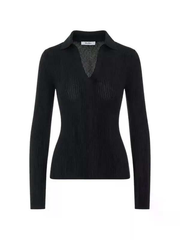 Max Mara Ribbed-knit V-neck Top - Black