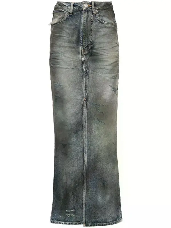 Balenciaga Distressed Denim Maxi Skirt