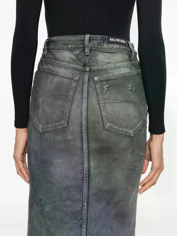 Balenciaga Distressed Denim Maxi Skirt