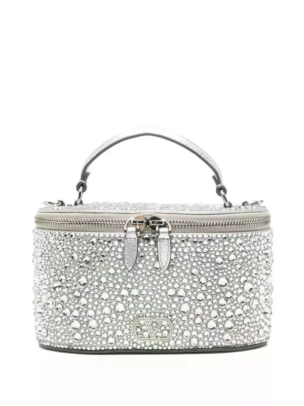 Valentino Garavani Vlogo Signature Crystal Vanity Case Mini Bag - Silver