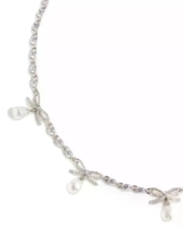 SELF-PORTRAIT Crystal-bow Pearl-charm Necklace