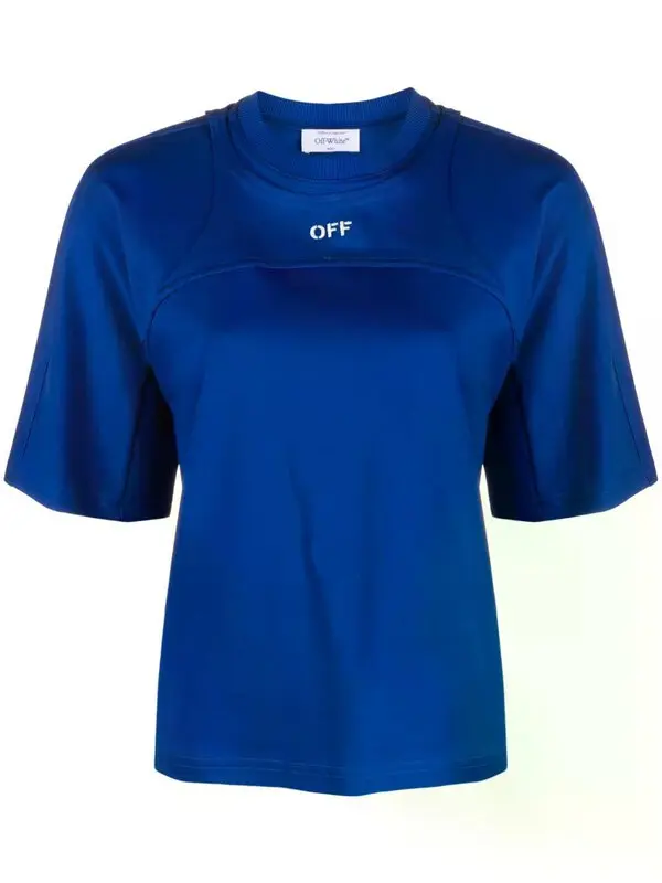 Off-White Logo-embroidered Cropped T-shirt - Blue