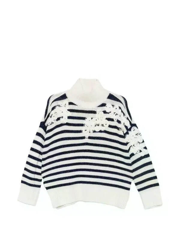 ERMANNO FIRENZE Floral-appliqué Striped Sweater - Neutrals