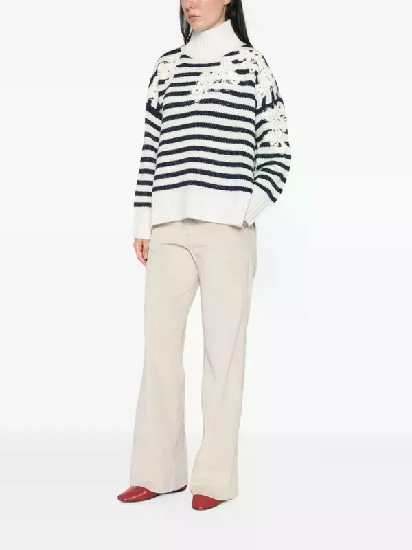 ERMANNO FIRENZE Floral-appliqué Striped Sweater