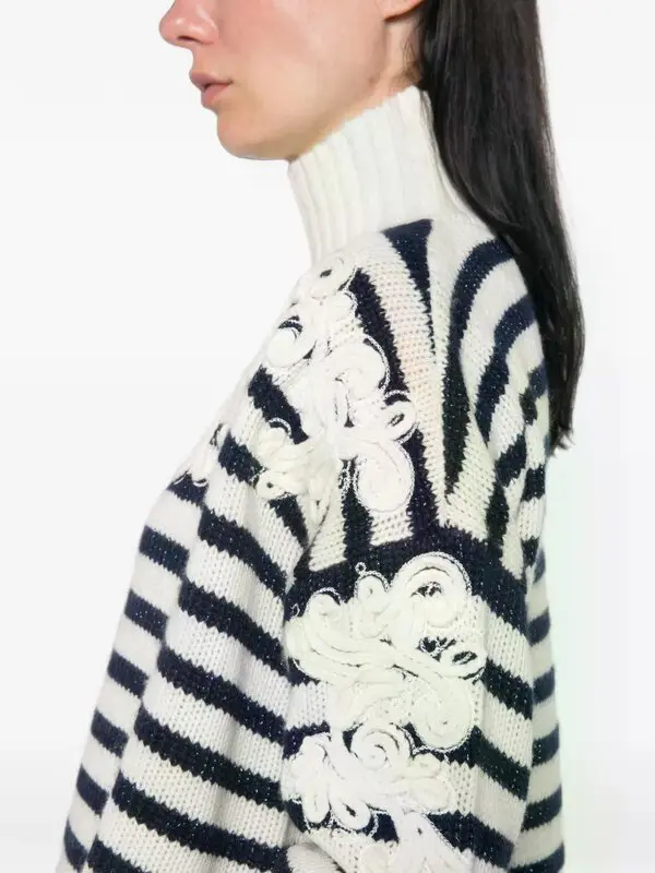 ERMANNO FIRENZE Floral-appliqué Striped Sweater