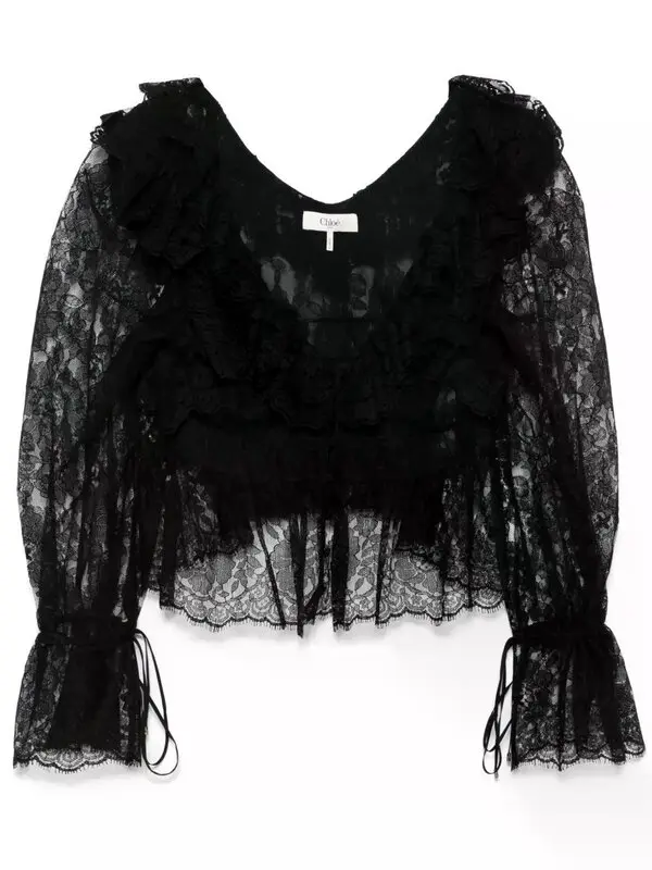 Chloé V-neck Lace Crop Top - Black