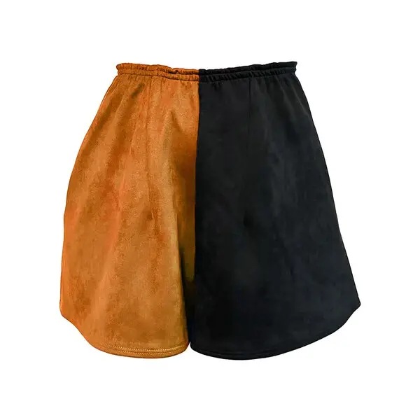 BY NOA RAWITZ Black / Brown Ultra Suede Color Blocked Short Pant Skirt With Pockets- Black And Brown - Black/brown