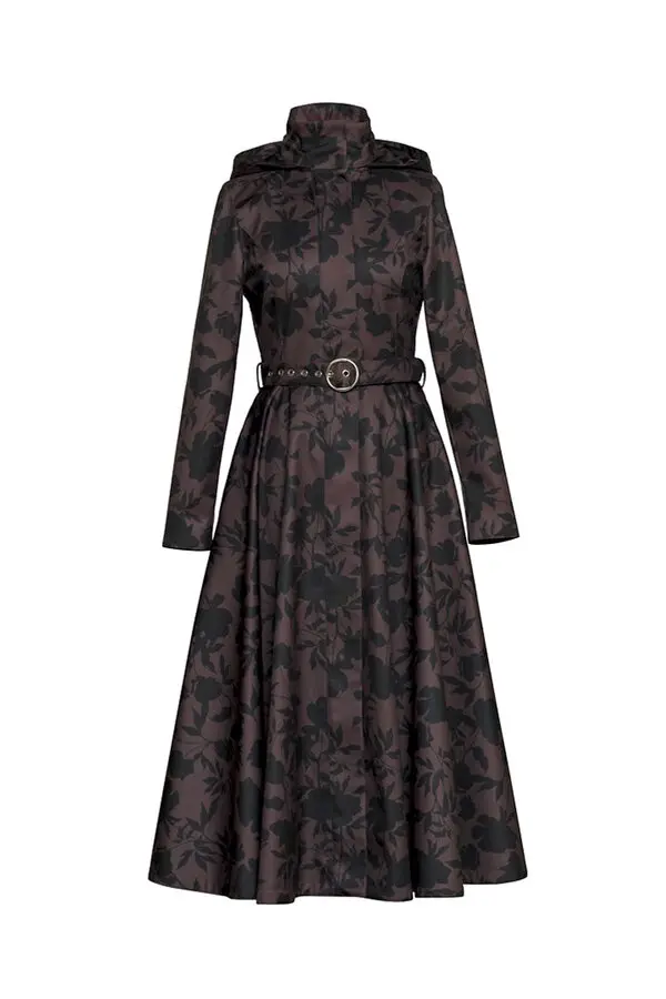 RAINSISTERS Floral Coat With A-line Skirt: Brocade Dusk