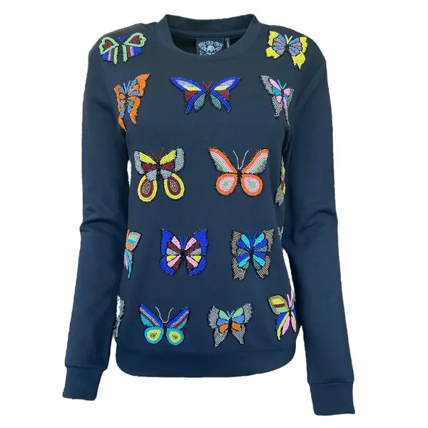 ANY OLD IRON Multicolor Beaded Butterfly Queen Sweatshirt - Black