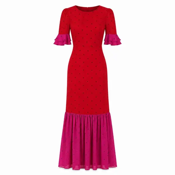 ROSE & NANCY Saphi Polka Dot Midi Dress - Red