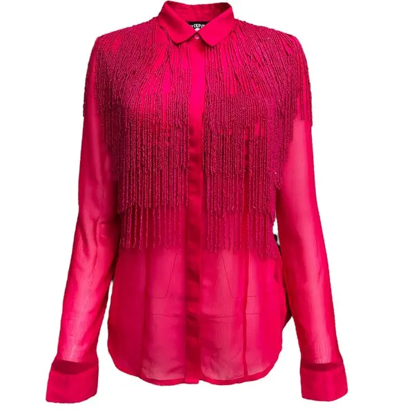 ANY OLD IRON Y Hand-beaded Fringe Shirt - Pink
