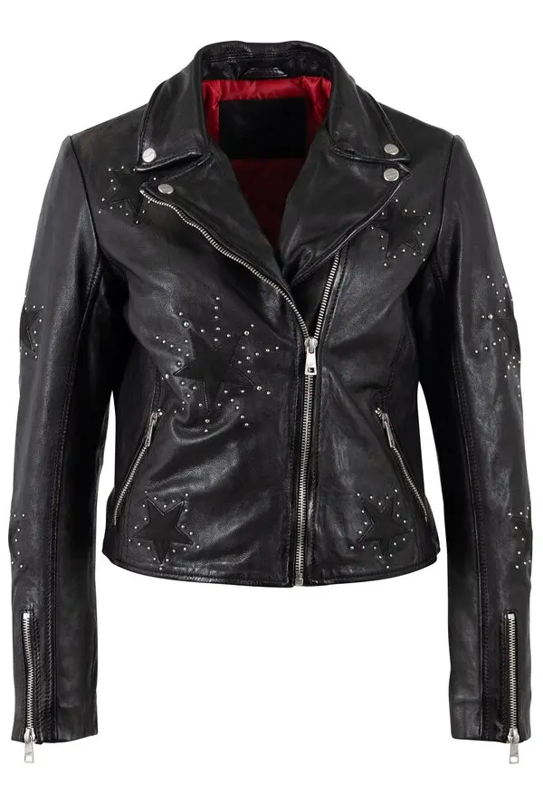 Mauritius Leather Moto Jacket With Star Appliqués & Studs Soraya - Black