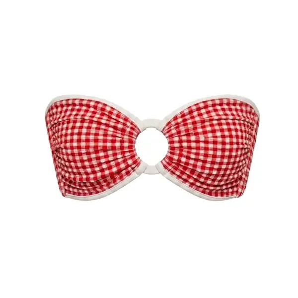 MONTCE Micro Gingham Binded Tori Ties Bandeau Bikini Top - Red