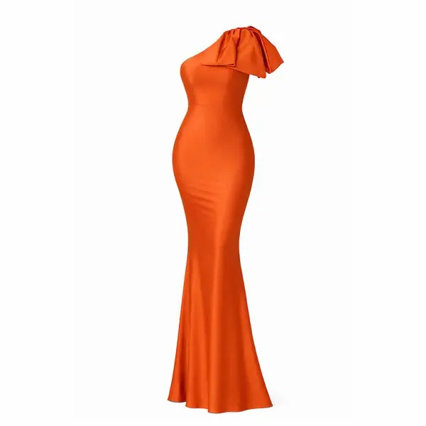 MODA GLAM Jersey One-shoulder Bow Gown