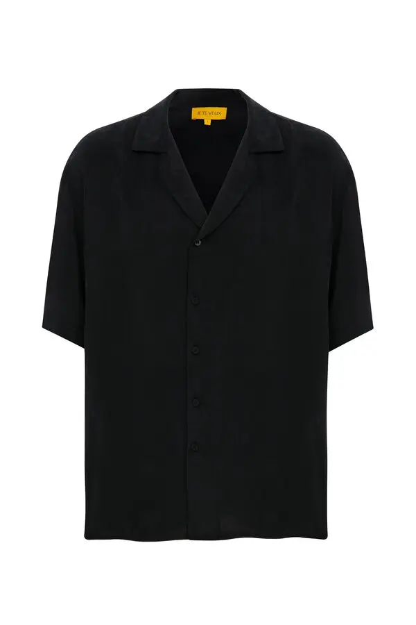 JE TE VEUX Palm Tree Printed Sun Down Vice Shirt - Black
