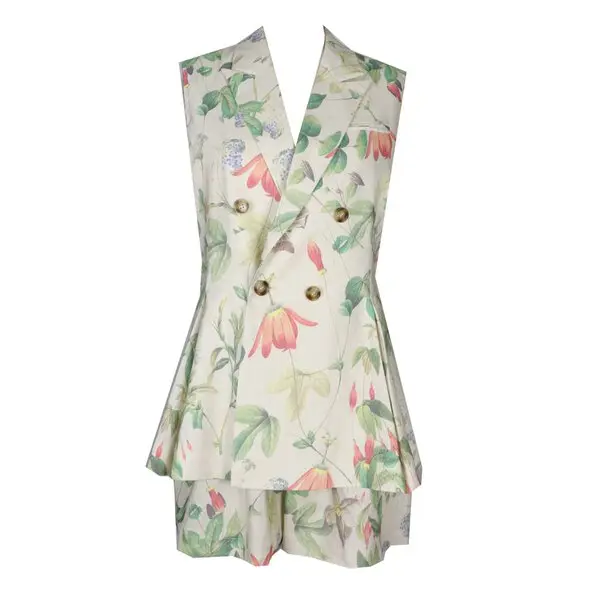 FLORA BY ALEXANDRIA Neutrals / Elena Floral Blazer Vest - Green